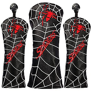 PU Leather Spider Embroidery Golf Club Head Covers for Taylormad Driver Fairway Woods Hybird (Black Hybird Cover)