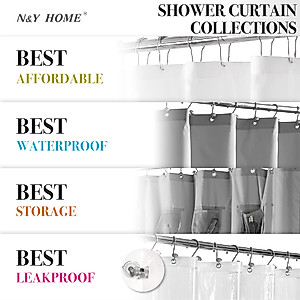 N&Y HOME Waffle Weave Shower Curtain with Snap-in Fabric Liner Set, 12 Hooks Included - Hotel Style, Waterproof & Washable, Heavyweight Fabric & Mesh Top Window - 71x72, White