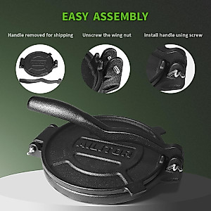 AILITOR Cast Iron Tortilla Press 8 Inch - Taco Press and Tortilla Maker Press, Heavy Duty Tortilla Press Cast Iron, Prensa para Tortillas, Tortilladora, Pataconera Press with 100 Pcs Parchment Paper