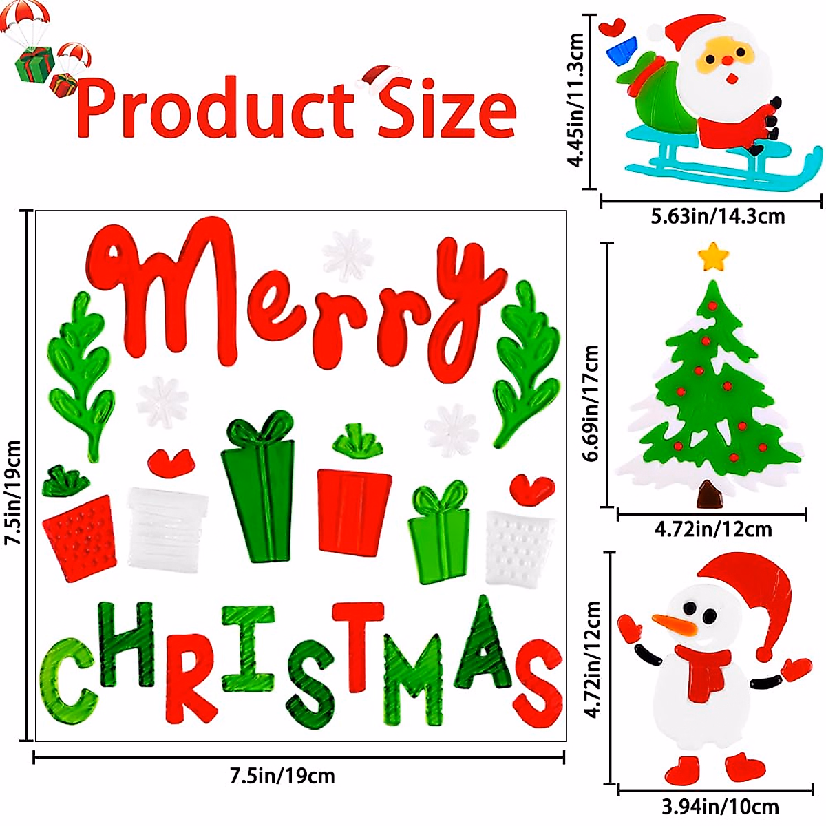 XIMISHOP 6pcs Christmas Gel Window Clings,Xmas Santa Claus Snowman Snowflake Penguin Window Clings Sticker for Christmas Window Decors