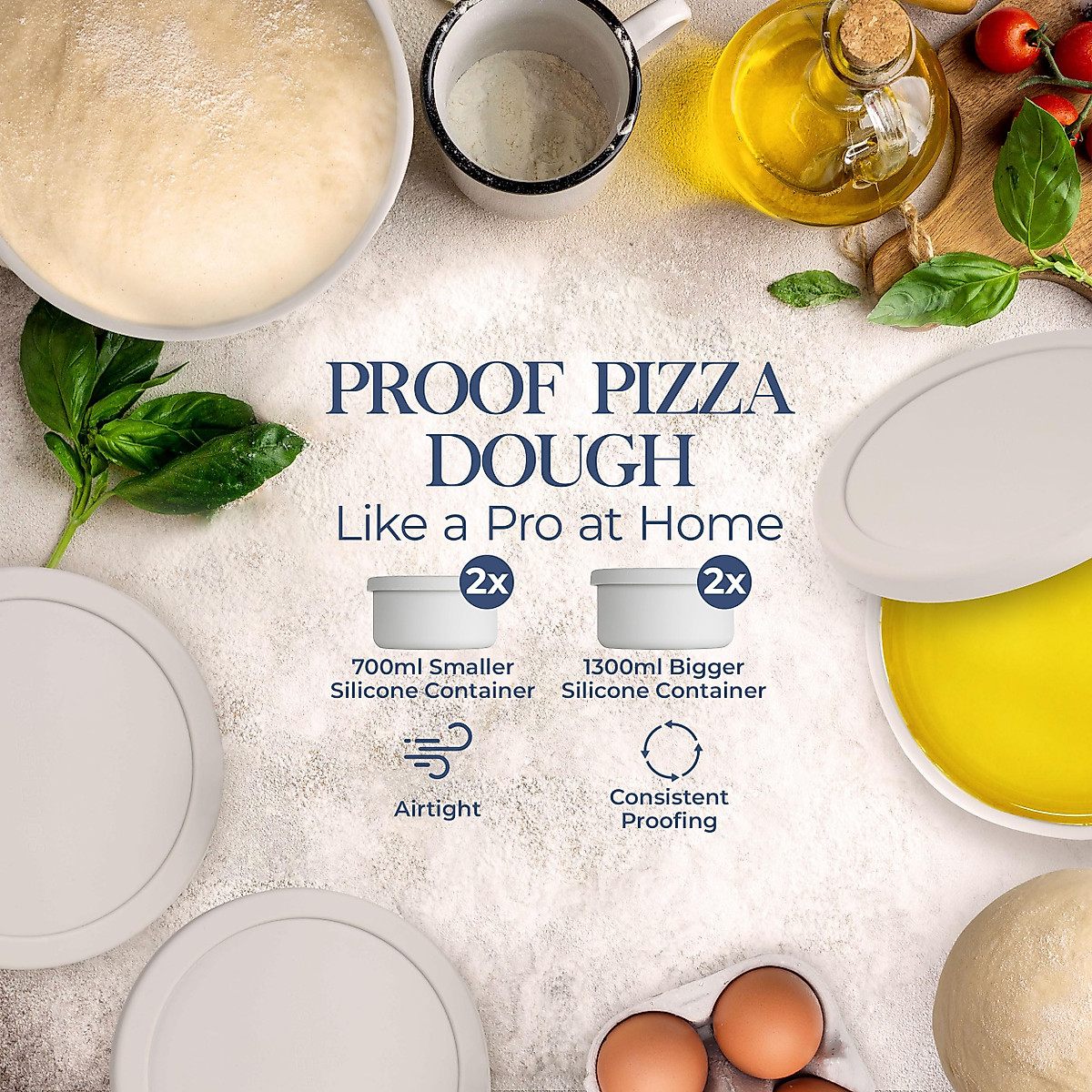 Pizza Dough Proofing Box | 1300 ml and 700 ml Silicone Stackable Pizza Dough Proofing Containers | Pizza Proofing Container for Family Size Dough