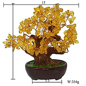 Feng Shui Natural Yellow Quartz Crystal Money Tree Bonsai Style Decoration for Wealth and Luck HN131