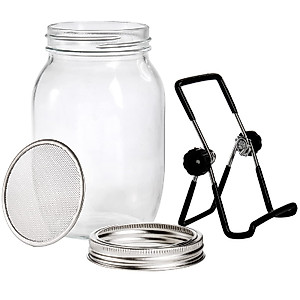 Tebery Complete Mason Jar Sprouting Kit - 2 Wide Mouth Quart Sprouting Jars with 316 Stainless Steel Screen Sprouting Lids, Melamine Tray and Stand | Seed Sprouter Set for Broccoli, Alfalfa, Mung Bean