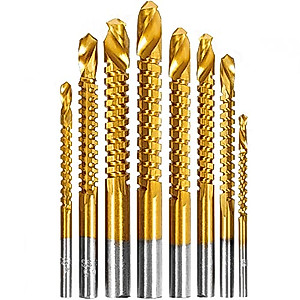 Titanium Coated HSS Twist Drill Bits - 8Pcs 3-10mm Serrated Grooving Cutting Carpenter Side Cutting Tap Spiral Saw Drill Bit Woodworking Wood Metal Plastic Hole Holesaw Tool (8)