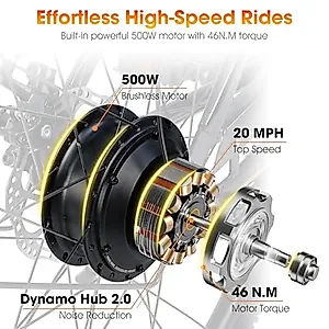 HH HILAND Electric Bike for Adults with 500W Motor, 26 Inch Men Women Commuter EBikes, 20MPH Electric Bicycle, Front Suspension, Step Through, White