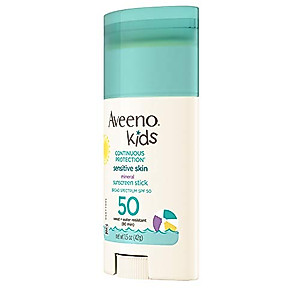 Aveeno Kids Continuous Protection Sensitive Skin Mineral SPF 50 Sunscreen Stick, 100% Zinc Oxide for Face & Body, Sweat- & Water-Resistant Sunscreen Stick for Children, SPF 50, 1.5 oz