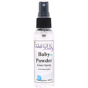 Baby Powder Linen Spray, 2 ounces - Eclectic Lady Sheet and Linen Spray - No Artificial Colors, Parabens, or Preservatives - Long-Lasting Scent for Bed, Fabric & Pillow