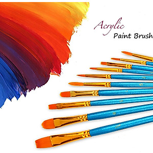 Soucolor Acrylic Paint Brushes Set, 20Pcs Round Pointed Tip Artist Paintbrushes for Acrylic Painting Oil Watercolor Canvas Boards Rock Body Face Nail Art, Halloween Pumpkin Ceramic Crafts Supplies