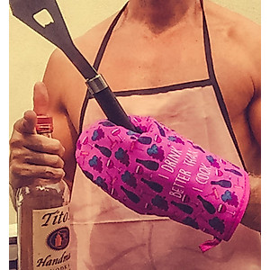 I Drink Better Than I Cook Oven Mitt Funny Wine Lover Vino Graphic Kitchen Glove Funny Graphic Kitchenwear Funny Drinking Novelty Cookware Pink Oven Mitt