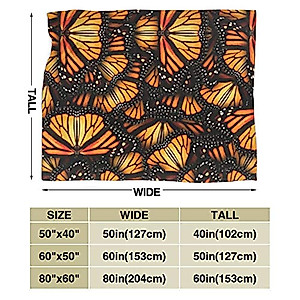 LIVE & LOVE Microfleece Blanket Throw Blanket Heaps of Orange Monarch Butterflies Printed Ultra Soft Lightweight Cozy Warm Microfiber Fuzzy Blanket for Bed Couch Living Room All Seasons
