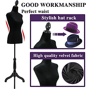 Mannequin Female Mannequin Torso Dress Form 50"-63" for Display Women Mannequin Body Height Adjustable for Sewing Wooden Tripod Base,Foam Body(Black)