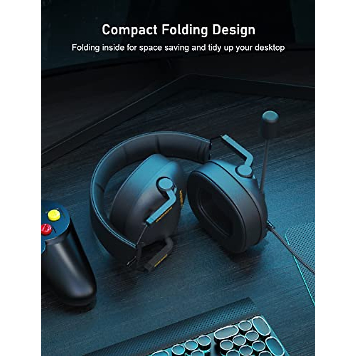 SENZER SG500 Surround Sound Pro Gaming Headset with Noise Cancelling Microphone - Detachable Memory Foam Ear Pads - Portable Foldable Headphones for PC, PS4, PS5, Xbox One, Switch - Black