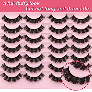 False Eyelashes D Curl Lash Strips Fluffy Wispy Mink Lashes Look Like Extensions Russian Strip Lashes Natural Look Volume Dramatic Short Fake Eye Lashes 16mm Pack pestañas postizas naturales 14 Pairs