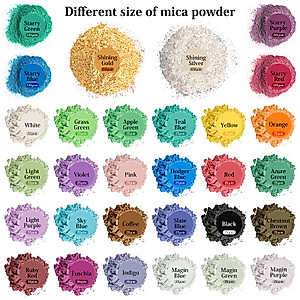 Mica Powder for Epoxy Resin - 30 Colors Pigment Powder Resin Dye, Natural Cosmetic Grade Glitter Colorant Pearlescent Powder for Paint, Soap Making, Nail Polish, Candle Making, Bath Bombs, Slime, 5g