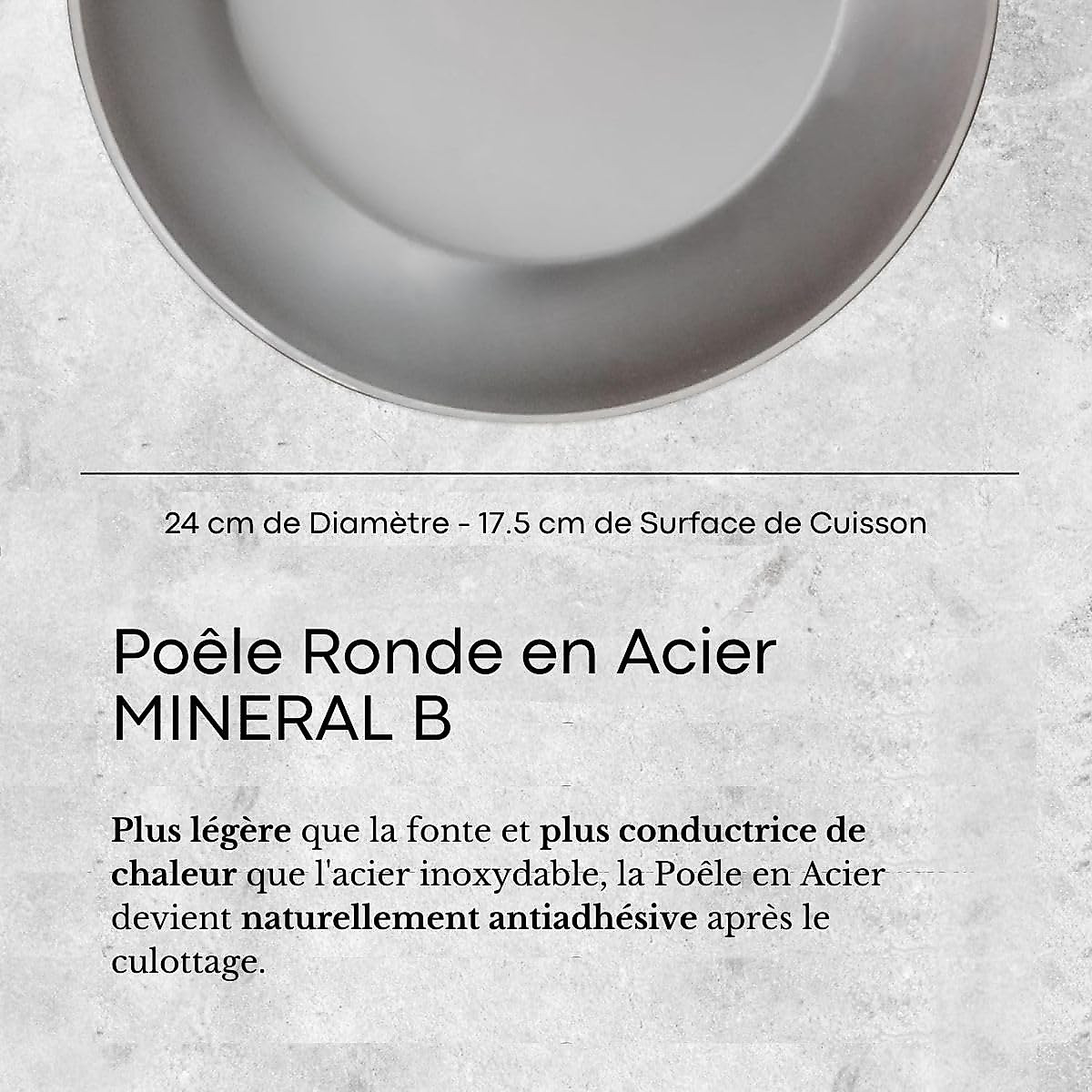 de Buyer MINERAL B Carbon Steel Fry Pan - 9.5” - Ideal for Searing, Sauteing & Reheating - Naturally Nonstick - Made in France