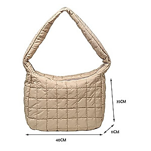 Quilted Tote Bags for Women Lightweight Quilted Padding Shoulder Bag Down Cotton Padded Large Tote Bags Lattice Crossbody Bag Zip Closure
