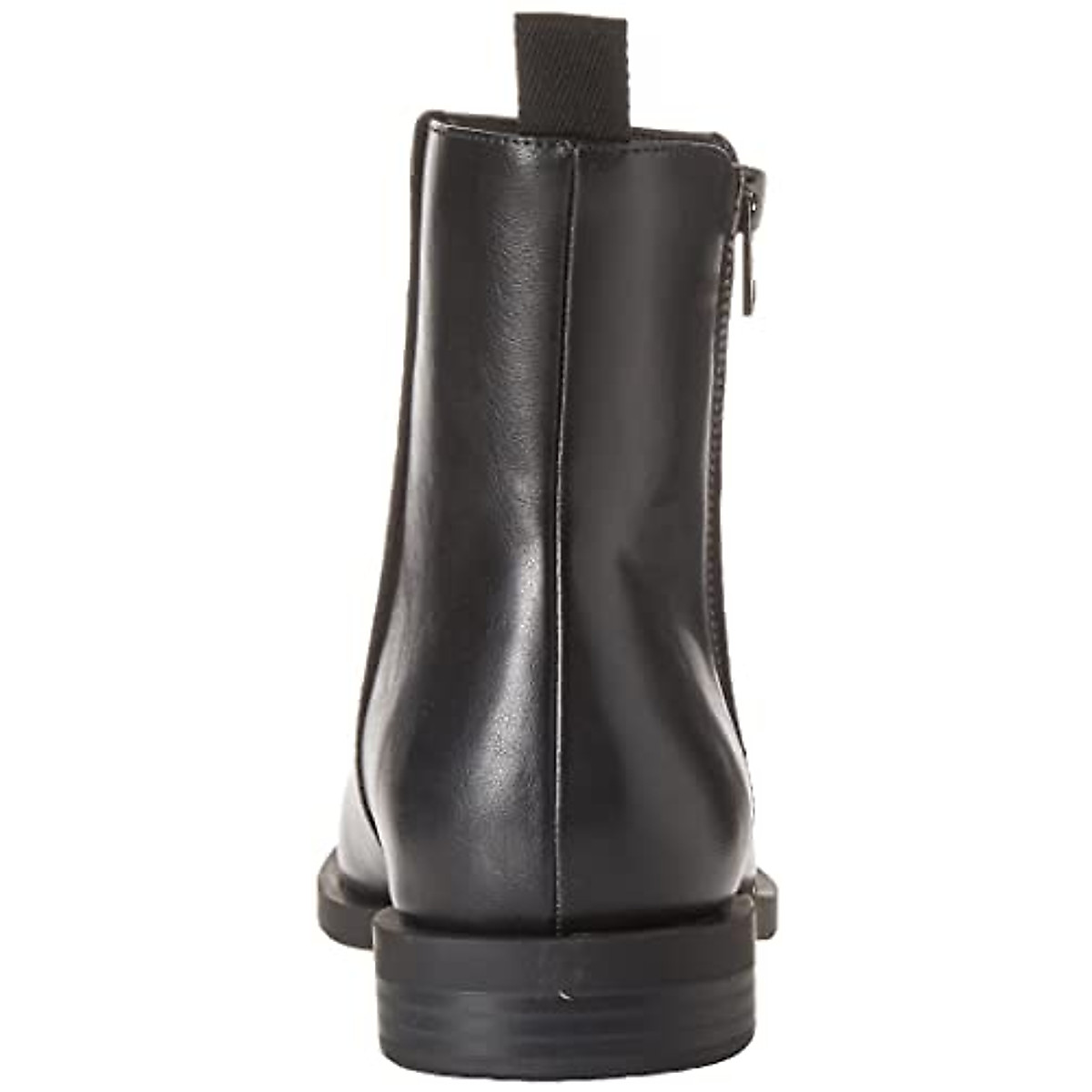 Amazon Essentials Women's Exterior Zip Flat Ankle Boot, Black Faux Leather, 5.5