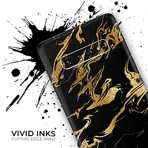 DesignSkinz Black & Gold Marble Swirl V11 Protective Vinyl Decal Wrap Skin Cover Compatible with The Samsung Galaxy S20 (Screen Trim & Back Glass Skin)