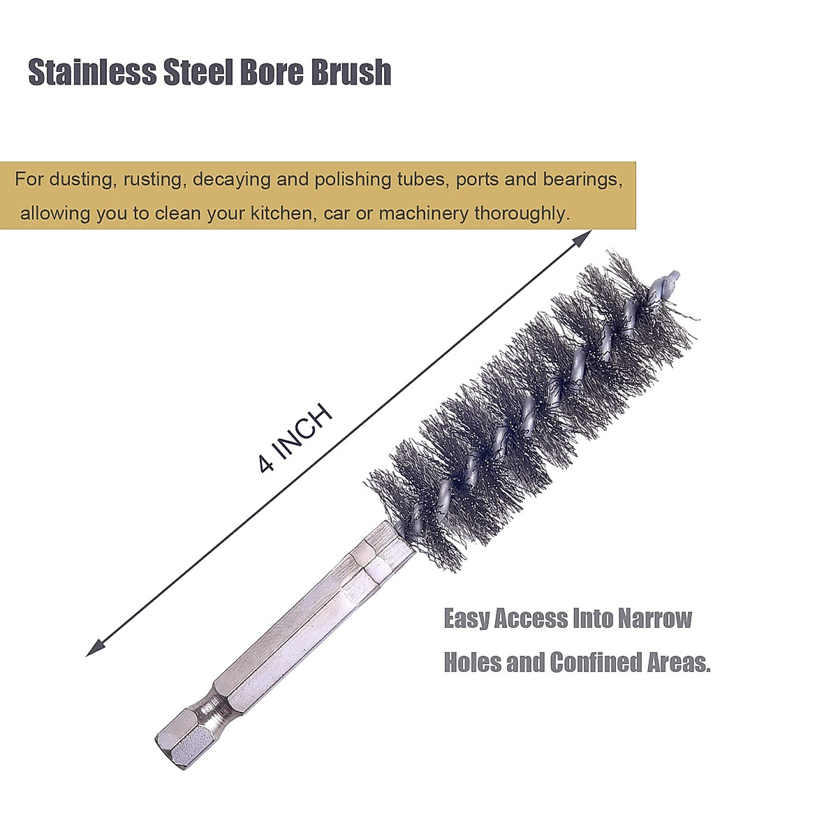 WENORA 10 Pcs Bore Brush for Drill, Drill Wire Bore Brush, Stainless Steel Bore Brush Set witn 1/4 Inch HexShank, Drill Wire Brush for Power Drill Impact Driver