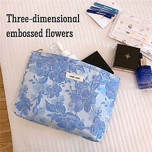 STARDW Aesthetic Floral Makeup Bag Cute Small Cosmetic Bags for Women Girls, Travel Toiletry Bag Large Capacity Zipper Makeup Pouch, Purse Organizer Pouches (Embossed Flowers)