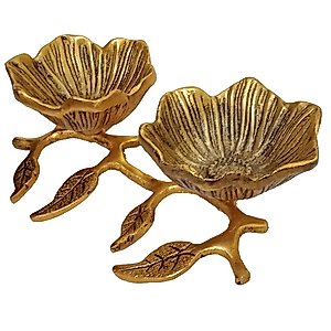 Purpledip Metal Serving Bowls Set: Flower Design Tray Platter,Gold (12514)
