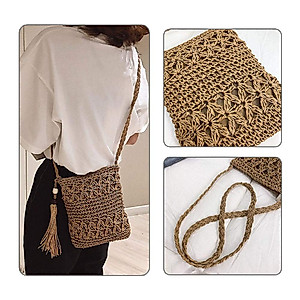 JQWSVE Straw Purse for Women Straw Bag Summer Purse with Tassel Straw Crossbody Bag Handwoven Beach Bag Crochet Purse
