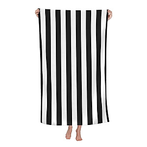 Zeraoke Black & White Stripe Print Soft Beach Blanket, Microfiber Beach Towels for Adults,Super Absorbent Compact Quick Dry Bath Towel, Oversized Shawl Beach Towels for Women Men 32" X 52"