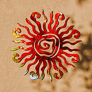 Moxweyeni 12 Inch Outdoor Wall Art Decor Wacky Large Sun Wall Art Decor Copper Wall Art Sun Metal Wall Decor Pool Decorations for Home Bedroom Living Room Office Garden (Red)
