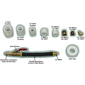 Winterize Sprinkler System Blow Out Adapter: Air Compressor to National Pipe Threads (NPT) Set with Shut Off Valve - Contains all common sizes!