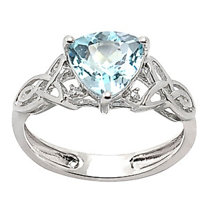 De Buman Sky Blue Topaz & Cubic Zirconia Solid 18k Yellow Gold & 925 Silver Ring, Size 7