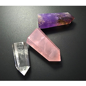 Mina Heal Healing Crystal Wands Point Faceted Prism Bars for Reiki Chakra Meditation Therapy Home Decoration Set of 3 (Rose Quartz, Clear Quartz & Amethyst)