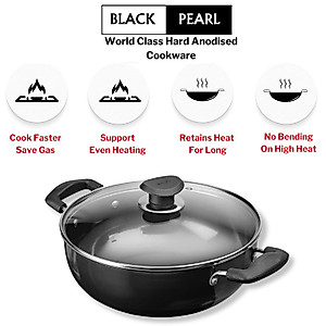 Vinod Black Pearl Hard Anodized Deep Kadai with Lid 5.5 Liters