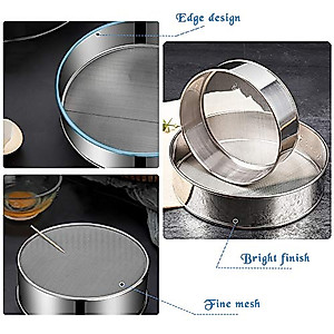 2 Pack Flour Sifter,Stainless Steel Fine Mesh Strainers Flour Sieve,60 Mesh Round Sifter for Baking Cake Bread (6-Inch and 8-Inch)