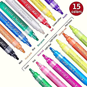 HUIHUIBI Liquid Chalk Markers 15 Colors Washable & Wet Erase Neon Chalk Pens Erasable Board Marker Dry Erase Marker Pen for Blackboard, Chalkboards, Windows, Glass, Bistro, Signs