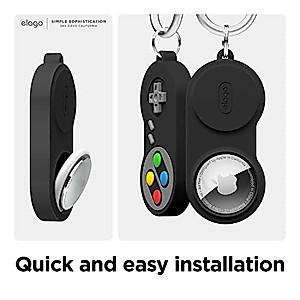 elago W5 Case Keychain Compatible with Apple AirTags - Drop Protection, Carabiner Key Ring, Classic Handheld Gaming Console Design (Track Dogs, Keys, Backpacks, Purses) Device Not Included [Black]