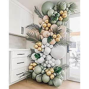 Woaipati Retro Avocado Green Balloon Garland Arch Kit Double-Stuffed Baby Blue Balloons Olive Balloon and Gold Metallic Chrome Latex Balloons Set for Wedding Birthday Balloons Baby Shower Decorations