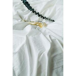 4 Pieces Vintage Stone Washed Cotton Bedding Sets Girls Princess Ruffle Duvet Cover Pillowcases Full Queen Size Bed Sheets White/Pink/Sage Green/Grey (41YS-1-White, Queen Size 4pcs)