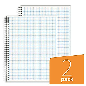 HULYTRAAT Large Graph Ruled Wirebound Spiral Notebook, 8.5 x 11 Inches, 4 X 4 Quad Ruled (4 sq/in) Paper Pad, Premium 100gsm Ivory White Acid-Free Paper, 128 Squared/Grid Pages per Book (Pack of 2)
