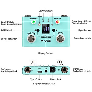 Btuty Effect Pedal Drum & Looper Effector Mini 2-in-1 Looper & Drum Machine Double Footswitch Looper Pedal Looper Guitar Pedal 30 Drums & 4 Loops High Tuner