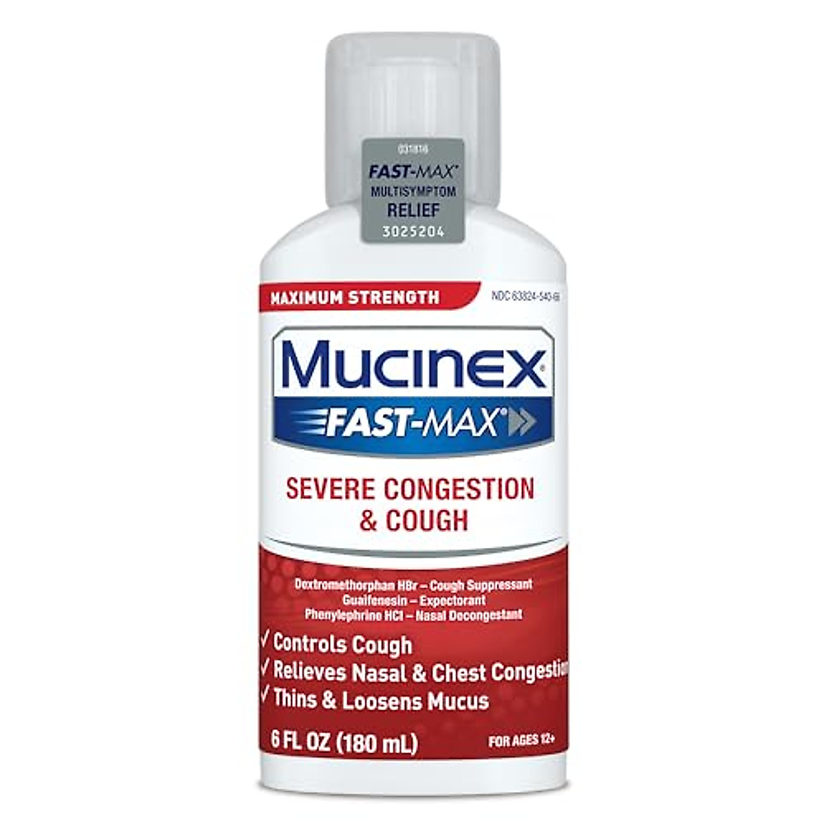 Mucinex Fast-Max Severe Congestion & Cough Medicine, Maximum Strength Symptom Relief, Over-The-Counter Medication, Cold Medicine, Cough Suppressant, Expectorant, Nasal Decongestant, FSA/HSA, 6 FL OZ