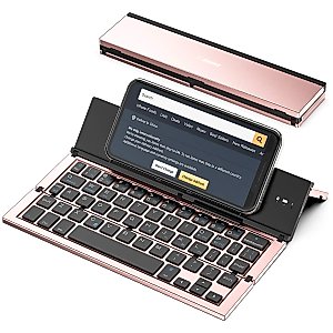 Geyes Bluetooth Keyboard Foldable Portable Folding Travel Keyboard for iPhone 15 Pro Plus/Xs/max/x/14/13 /12/11 /iPad/iPad Mini 4, Samsung Android Tablet Smart Phone (Rose Gold)