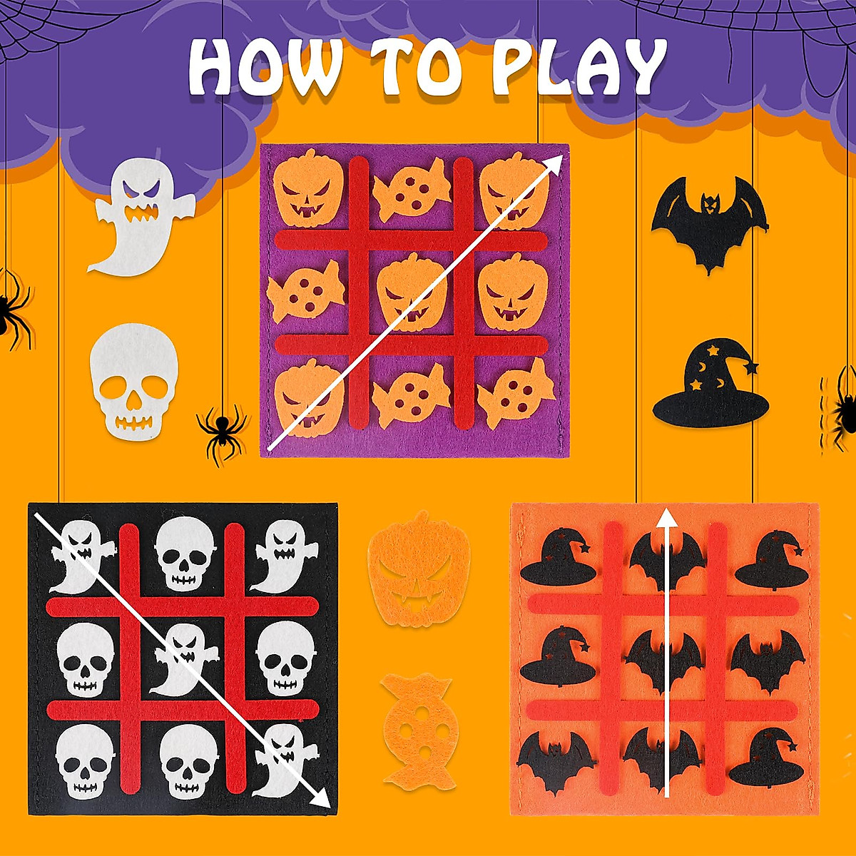 SRENJU SINU 12 Pack Halloween Party Favors Tic Tac Toe Board Games for Kids 4-8 8-12, Halloween Treats Non Candy Goodie Bag Stuffers, Bulk Toys Gifts for Boys Girls Classroom