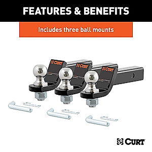 CURT 45037 Trailer Hitch Mounts with 2-Inch Ball & Pin, Fits 2-In Receiver, 7,500 lbs, 2" Drop, 3-Pack