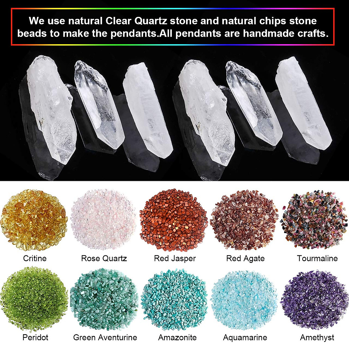 Jovivi 7 Chakra Gemstone Necklace Wire Wrapped Natural Clear Quartz & 7 Tumbled Stones Healing Crystal Point Pendant Necklace Mother's Day Gift