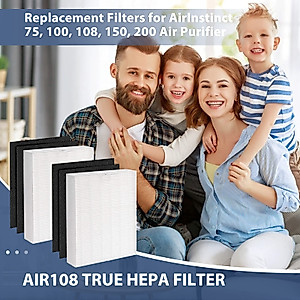 Mchillnet Air108 Filter Replacement Compatible with AirInstinct Air Purifiers 75, 100, 108, 150, 200, Including 2 Ture HEPA Filters and 4 Carbon Filters