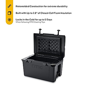 RTIC 45 QT Ultra-Tough Cooler Hard Insulated Portable Ice Chest Box for Beach, Drink, Beverage, Camping, Picnic, Fishing, Boat, Barbecue, Black