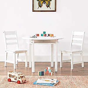 Lipper International Child's Round Table with Shelf and 2 Chairs, White