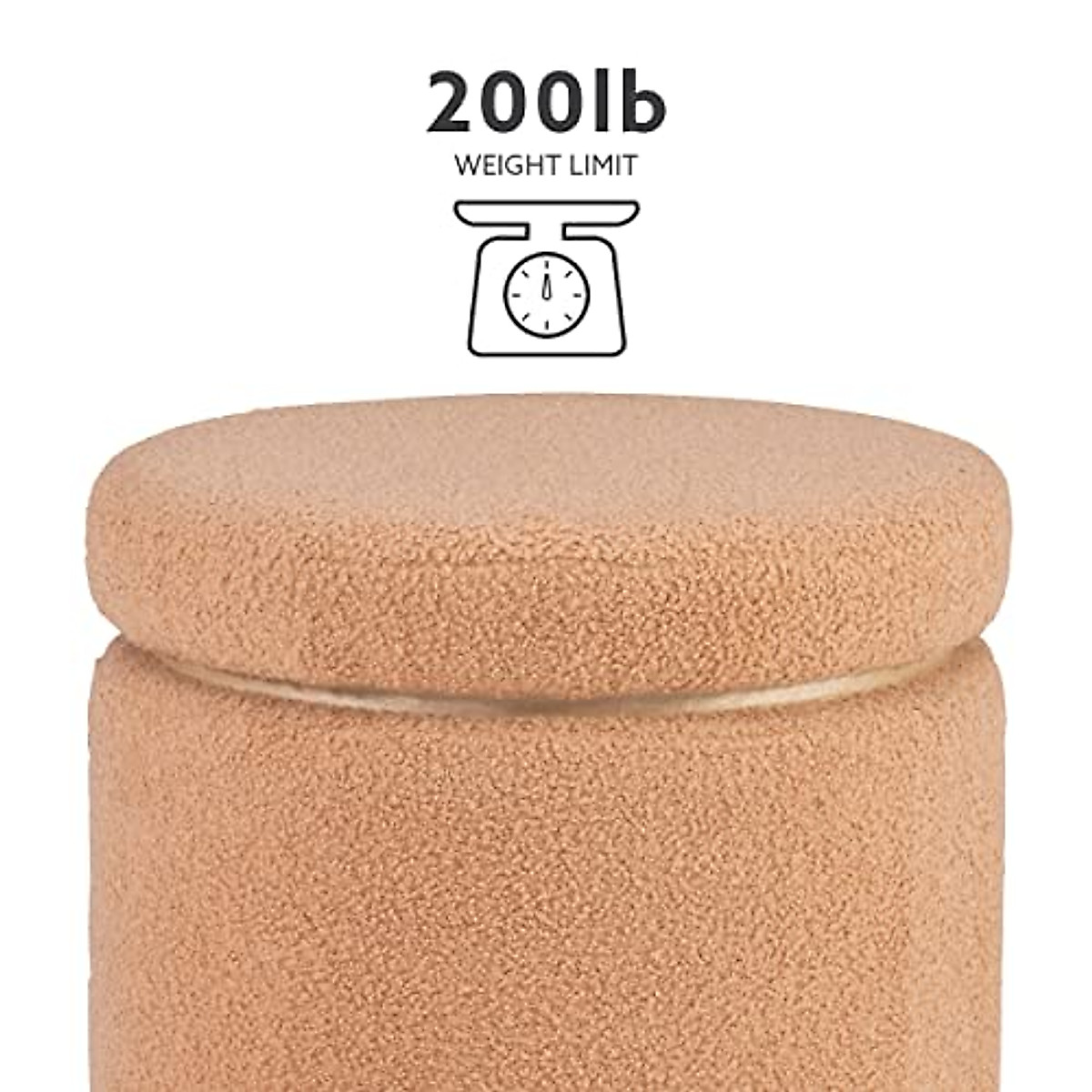 Linon Lexington Tan Sherpa Round Storage Ottoman with Wood Accent