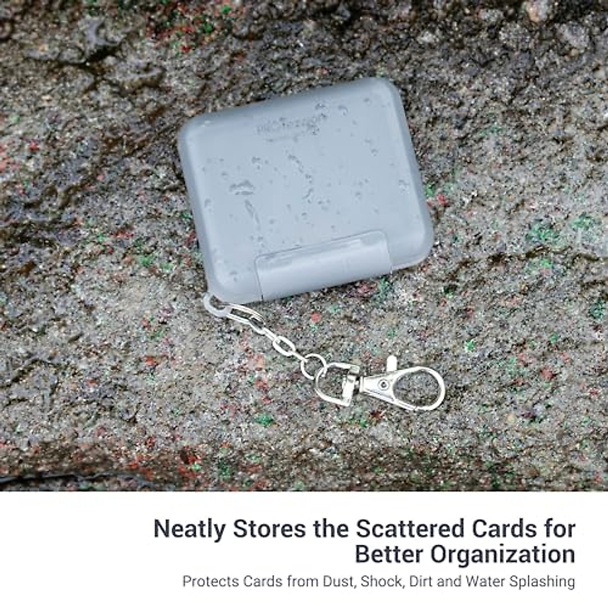 PROfezzion SD Card Holder Case Water-Resistant: Portable 12 Slots Memory Card Case for 8 Micro SD Card & 4 SD/SDXC/SDHC Card, Memory Card Hard Carrying Box Keeper Protector with Rubber Interior Grey