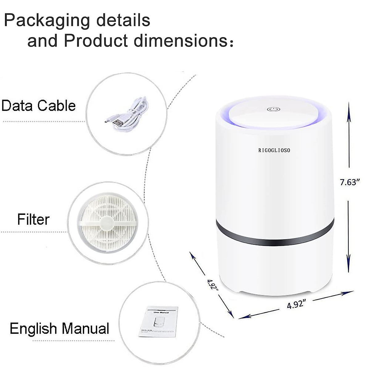 RIGOGLIOSO Portable Air Purifier,Air lonizer,USB Air Cleaner, True Hepa Homes Air Purifier Replacement Filter, Models GL2103/SY900S Filter